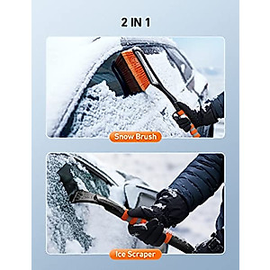 AstroAI 27 Inch Snow Brush and Detachable Ice Scraper with Ergonomic Foam Grip for Cars, Trucks, SUVs (Heavy Duty ABS, PVC Brush)