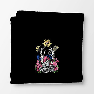 Voatok Gothic Skull Moon Colourful Mushroom Leaves Flowers Kitchen Towels Dish Towels Set of 2,Gothic Skull Halloween Kitchen Hand Towels,Skull Lovers Gifts,Wife Sister Gothic Lover Gifts