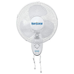 Hurricane Wall Mount Fan - 16 Inch, Supreme Series, Wall Fan with 90 Degree Oscillation, 3 Speed Settings, Adjustable Tilt - ETL Listed, White