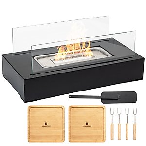 Roundfire Edge - Tabletop Fire Pit with Smores Kit - Ethanol Fire Pit, Fire Bowl, Table Top Fire Pit, Mini Personal Fireplace for Indoor & Garden - Gifts for Women Housewarming Birthday