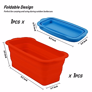 HUAKENER 2 Pcs Grease Cup Liners for Blackstone Grill, Blackstone Grease Catcher Silicone, Reusable Grill Drip Pan for Blackstone 17, 22, 28, 30, 36 Inch Griddle (Blue, Red 8” X 3” X 3.7”)