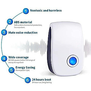 Ultrasonic Pest Control Repeller 6 Pack- Indoor Electronic and Ultrasonic Repellent, Pest Control for Bugs, Insects, Mice, Spiders, Mosquitoes