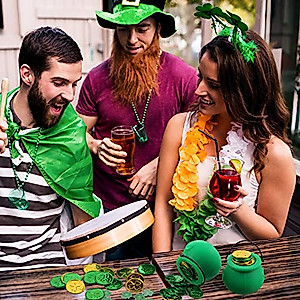156 Pieces St Patricks Day Decorations Set Includes 6 Green Leprechaun Cauldron with Handle Lucky Leprechaun Pot 50 St. Patrick Lucky Shamrock Plastic Coins and 100 Shamrock Clover Confetti for Party