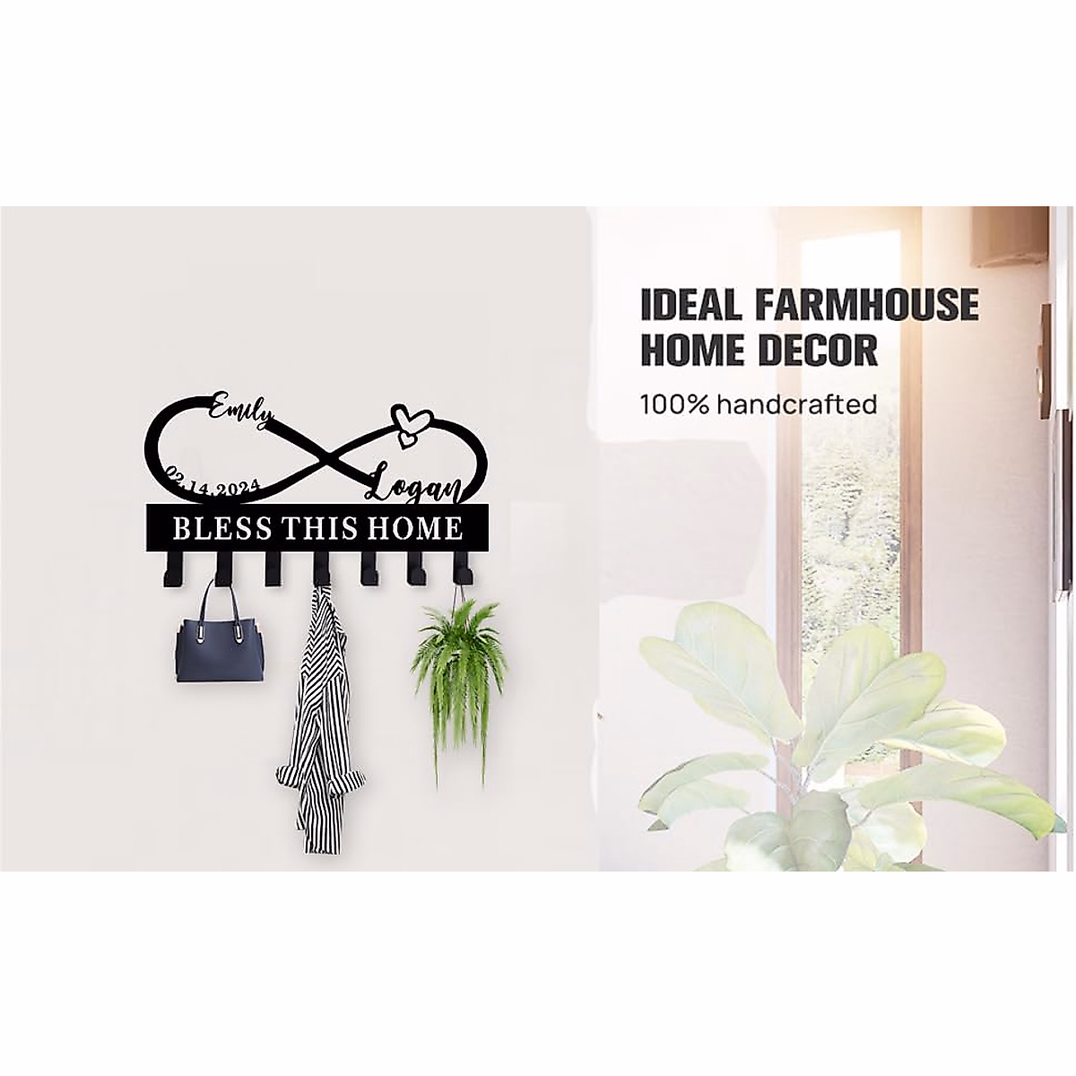 Personalized Infinite Heart Metal Hooks Custom Heart Metal Hooks Key Rack Personalized Key Holder for Wall Custom Name Key Hooks Key Holder for Wall Handmade Anniversary Wedding Gifts