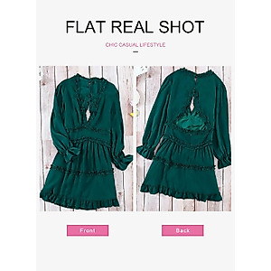 Dokotoo Womens Ladies Cute Summer Casual Summer Sexy Deep V Neck Ruffle Chiffon Lantern Long Sleeve Elegant Boho Hawaiian Flowy Mini Short Skirt Dresses for Women Party 2024 Green Large