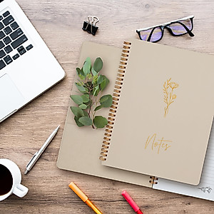 Aesthetic Spiral Notebook Journal For Women - Cute Beige 10.5" x 8.5" College Ruled Notebook With Large Pockets And Lined Pages - Perfect to Stay Organized and Boost Productivity at Work or School