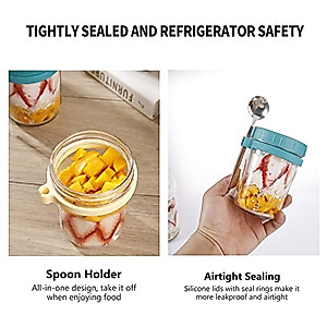 CAKRETY 2 Pack Overnight Oats Containers with Lids and Spoons, 16 oz Glass Mason Overnight Oats Jars, Large Capacity Airtight Jars for Milk, Cereal, Fruit