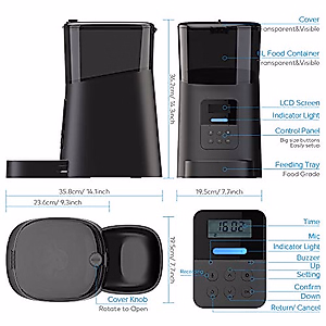 ZZK Automatic Pet Feeder Smart Pet Smart Feeder Timing Quantitative Cat and Dog Food Dispenser Manual Feeder 6L,B