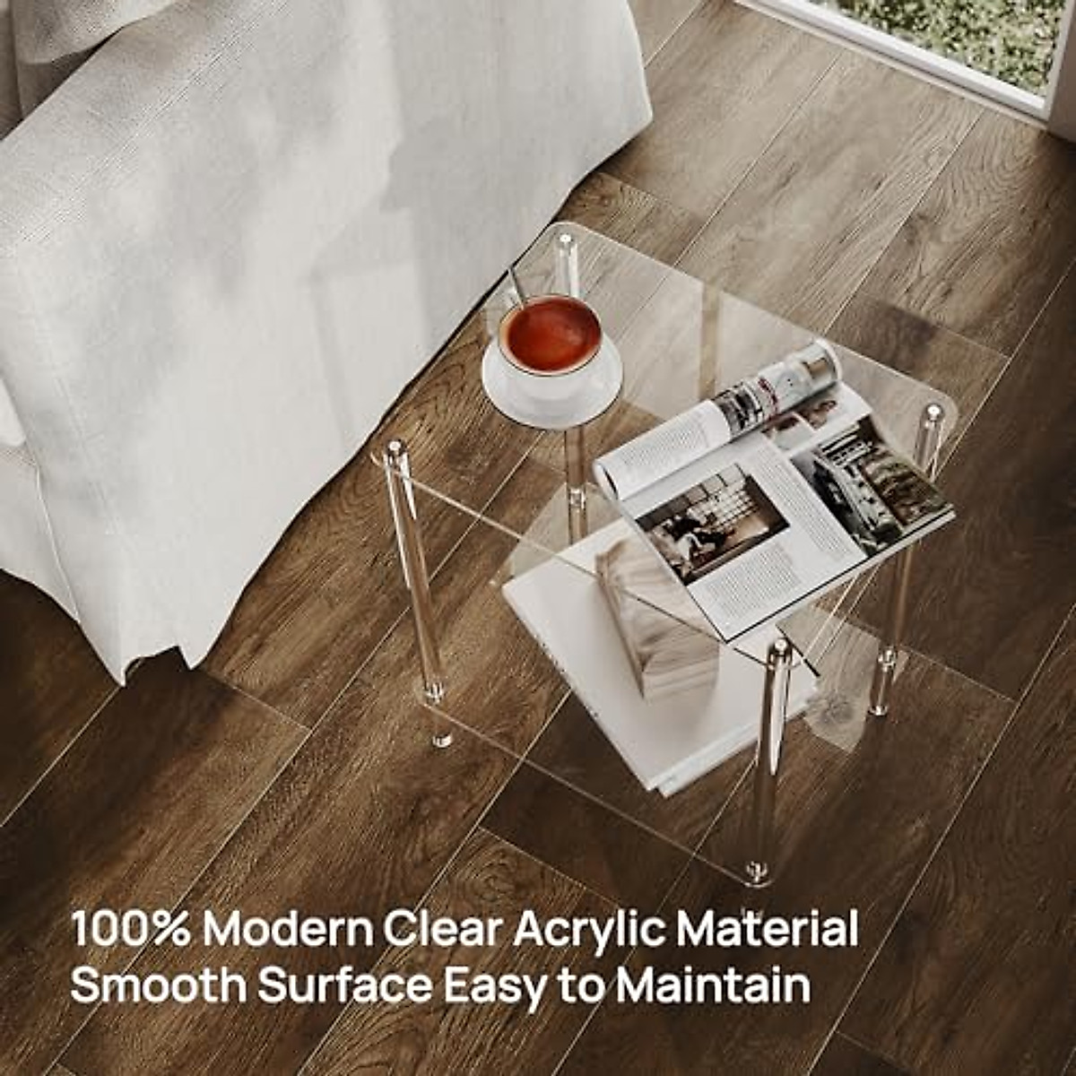 HMYHUM Acrylic Side Table/End Table for Living Room, Small Nightstand/Bedside Table for Bedroom, Home Accent Table, 2-Tier, 15.7" L x 11.8" W x 20" H, Clear