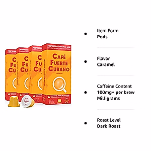 Cafe Fuerte Cubano, Espresso Pods, Nespresso Capsules Compatible with OriginalLine Machines, Strong Cuban Coffee, Ristretto Cafecito, Intensity 13, Dark Roast, High In Caffeine (40 Count)