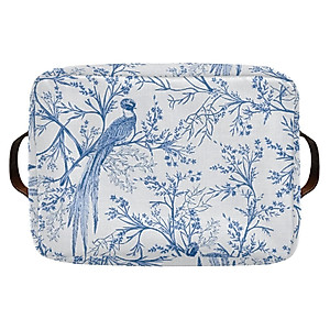 susiyo Foldable Storage Bin Oriental Garden Bird Fabric Storage Baskets Collapsible Shelf Baskets Organizing Basket Bin with PU Handles for Shelves Home Closet Bedroom Living Room-1Pack