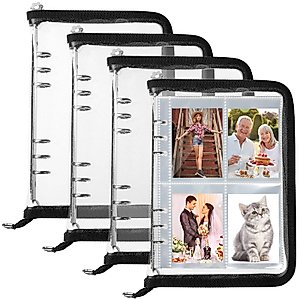 4 Pcs A5 Binder Photocard Binder with Inner 6 Ring, Clear K-Pop A5 Album PVC Photo Album Organizer with Zipper, Soft Reusable Notebook Shell,10"x7"(Black)
