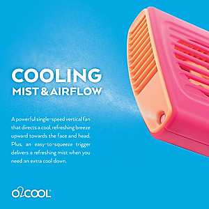O2COOL Misting Necklace Fan - Portable, Battery Operated with Powerful Vertical Air Flow for Quiet Hands Free Cooling and Personal Travel (Raspberry)