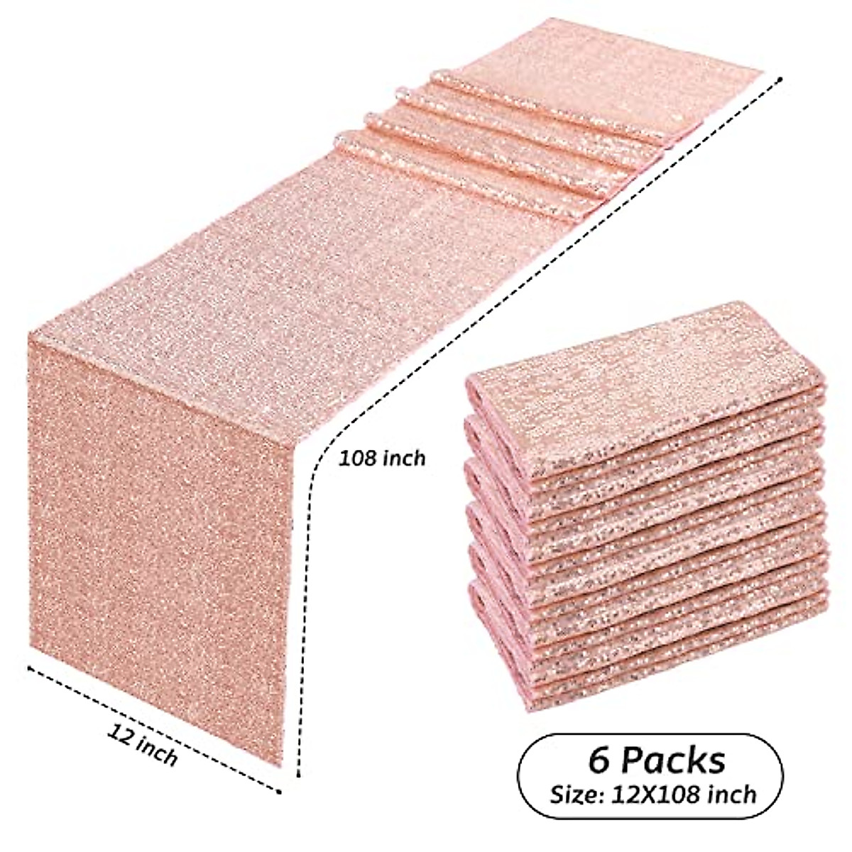 6 Pack Sequin Table Runner Rose Gold, 12 x 108 inch Glitter Rose Gold Table Runner for Rectangle Table for Birthday, Wedding, Banquet, Holiday Party Decorations, Christmas Gift & Baby Shower