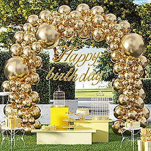 TRYNBOOB Gold Metallic Chrome Latex Balloon Arch Garland Kit, 101PCS 18In 12In 10In 5In for Engagement, Wedding, Birthday, Gold Theme Anniversary Celebration Decoration