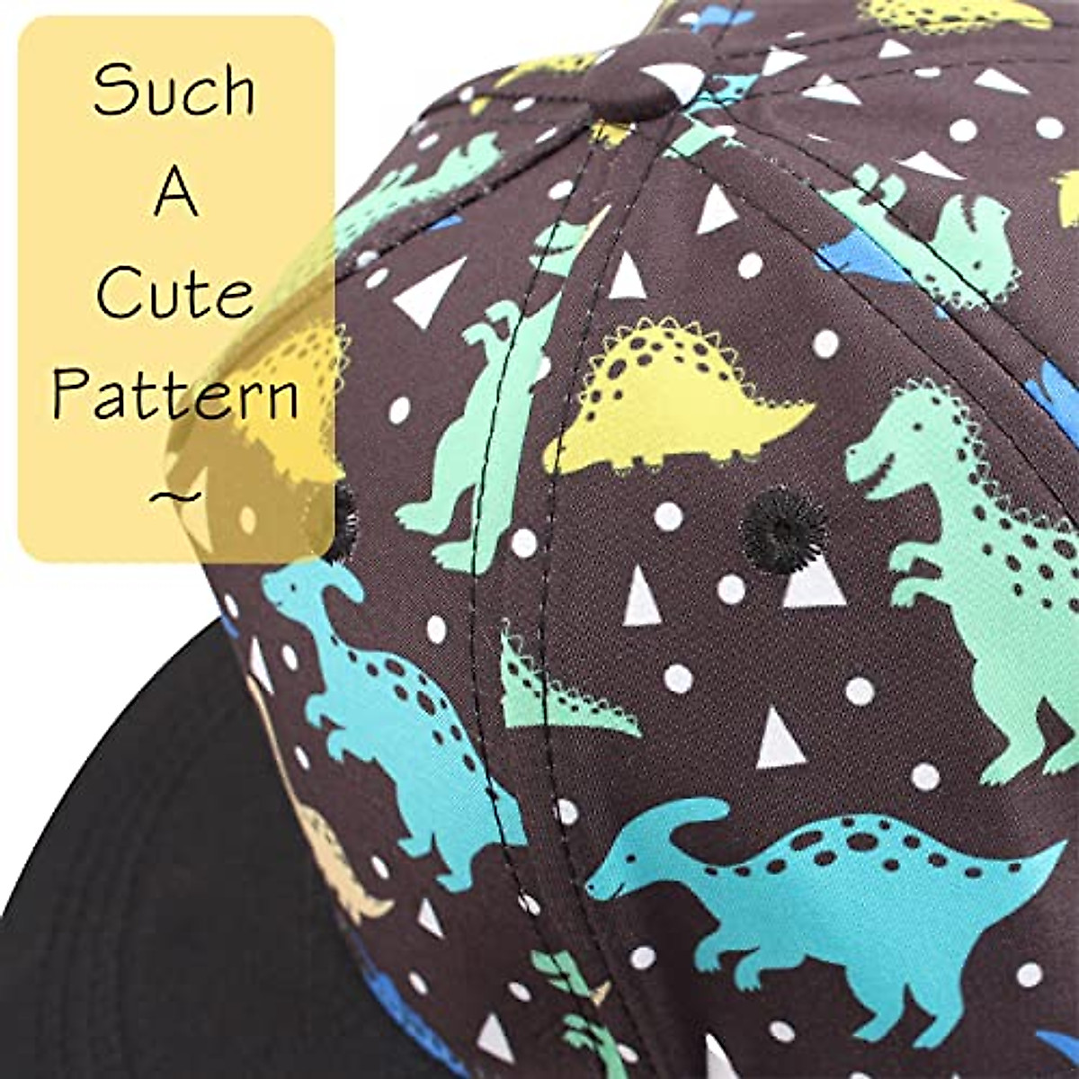Bamery Toddler Girl Baseball Hat Flat Brim Boy Baseball Caps Sun Protection Kid Trucker Cap 6M-8Y (Black Dinosaur,6-24Months)