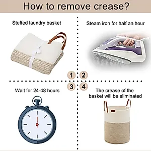 Loyareal Large Laundry Hamper 60L, Woven Cotton Rope Laundry Basket with Leather Handle, Dirty Clothes Blanket Toy Storage Basket for Living Room Bedroom Nursery, Brown