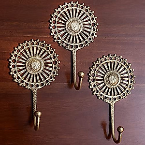 Indian Shelf Brass Hooks for Keys to Hang- Boho Wall Hooks- Shabby Chic French- Decorative Hooks- Antique Coat Hooks- Vintage Hooks- Key Hooks Holder- Gold Wall Hooks- 3 Piece