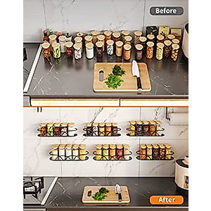 SWTYMIKI 6 Pack Spice Rack Wall Mount Rainbow Design Hanging Spice Shelf Organizer for Cabinet Strong & Stable Metal Seasoning Organizer for Kitchen Cabinet Wall and Pantry Organization Storage,Black