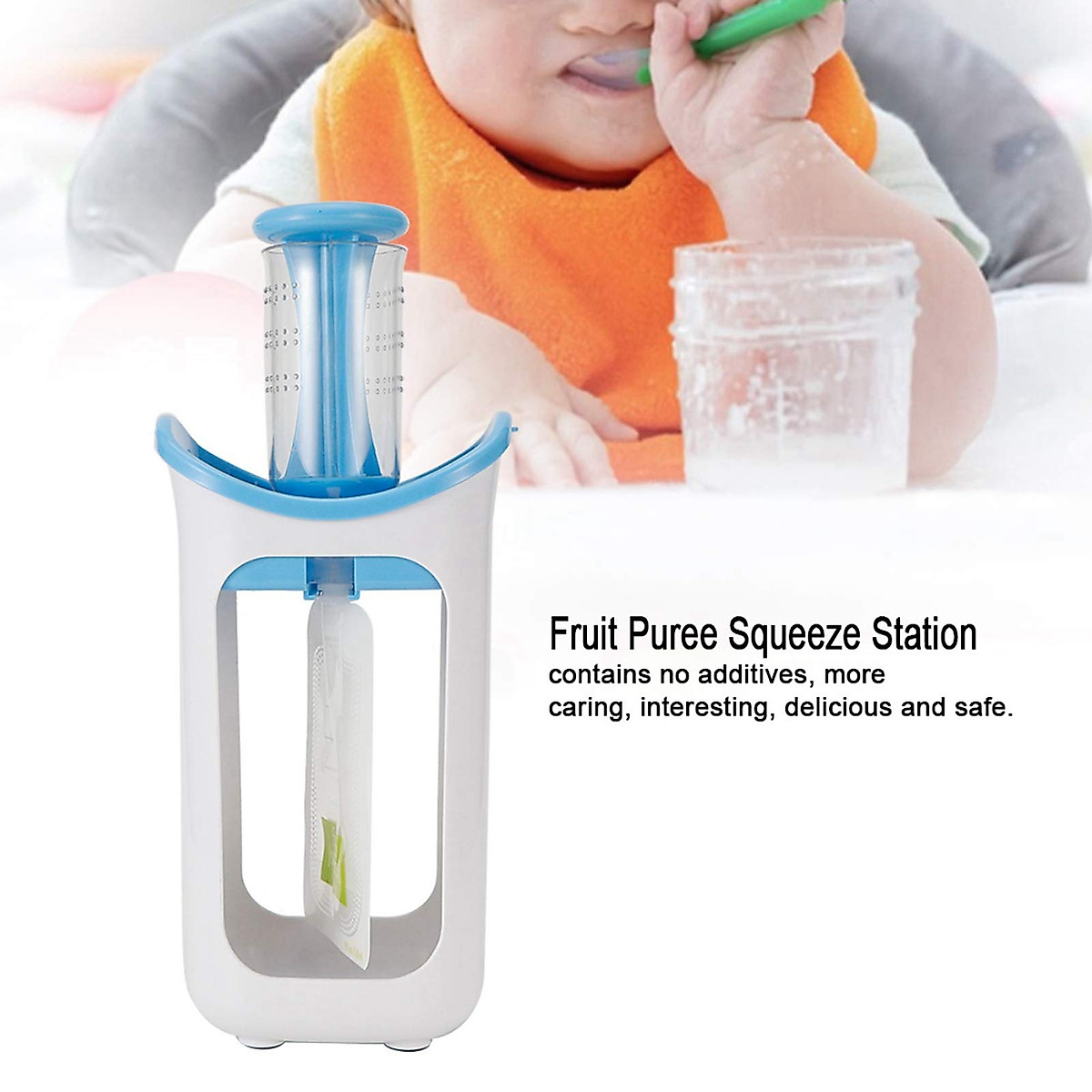 BORDSTRACT 30.5x13x9.5cm Reusable Food Pouches, BPA Free Pouch Filling Station for semi Solid Homemade Organic Food (Blue)