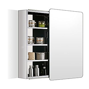 NIZAME Sliding Door Bathroom Mirror Cabinet, Wall Mounted Stainless Steel Modern Storage Shelf, 4 Layers Storage Cupboard Unit, Silent Guide, for Shower Room, Living Room (Color : Right Sliding Door)