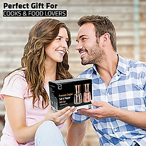 Premium Salt and Pepper Grinder Set - Best Copper Stainless Steel Mill for Home Chef, Magnetic Lids, Smooth Ceramic Spice Grinders with Easy Adjustable Coarseness, Top Salt and Pepper Shakers - 6 Oz