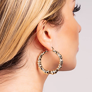 Barzel 18k Gold Plated Bamboo Hoop Earrings for Women, 40MM X 40MM - Made In Brazil