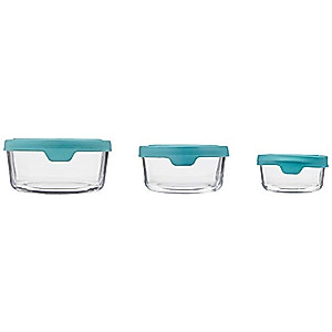 Anchor Hocking TrueSeal Round Glass Food Storage Containers with Airtight Lids, Mineral Blue, Set of 3