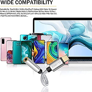 GLUBEE USB C to 3.5MM Headphone Jack Adapter, USB Type-C to 3.5MM Adapter Braided Nylon Cable DAC Adapter Compatible with iPhone 15 Series iPad Pro 2022 Galaxy S23 Pixel 7 Mate 60 Pro