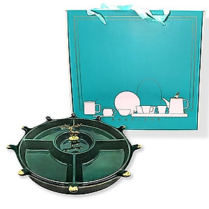 YA JU Ceramics Candy and Nut Serving Container, Appetizer Tray with Lid, 5 Compartment Round Ceramics Food Platters Divided Dish Platter, 13.8-Inch Best Gift for Christmas, Birthday and Marriage