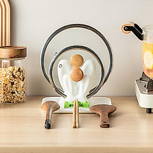 MYLAMZAL Spoon Rest for Stove Top,Spoon and Lid Rest,Pot Lid Holder While Cooking,Cute Spoon Rest for Kitchen Counter,Spoon Rest with Lid Holder,Stove Spoon Rest for Supoon、Pans、Spatula、Ladle - White