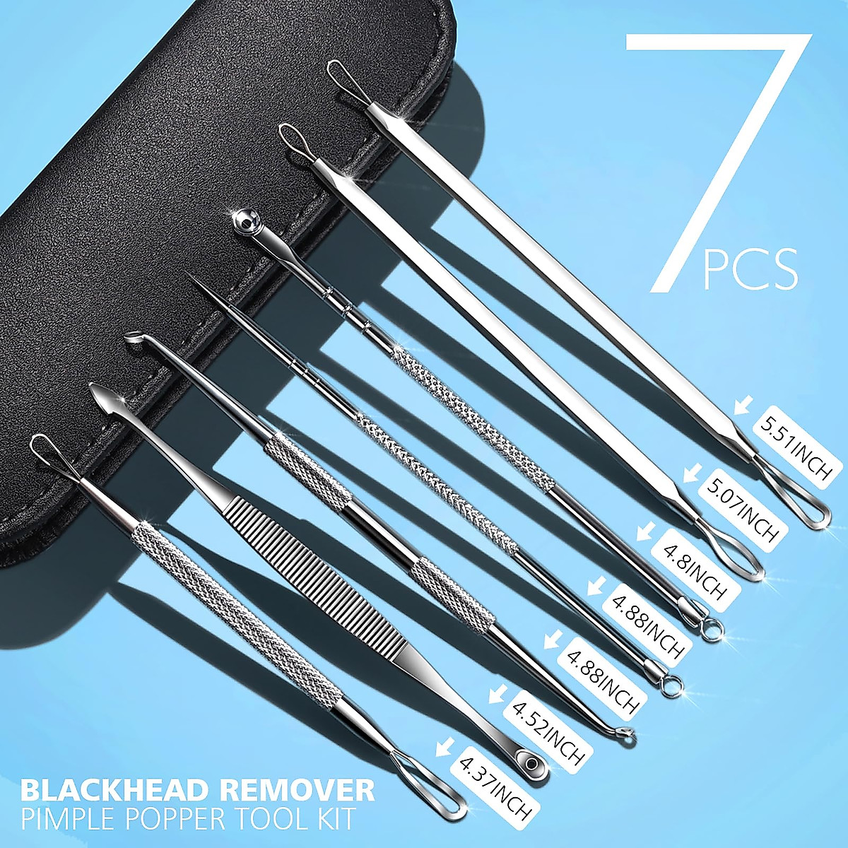 Teenitor 7 in 1 Pimple Popper Tool Kit Blackhead Remover Tools Blackhead Extractor, Pimple Extractor Pimple Popper Tool Zit Popper Tool Acne Tools Comedone Extractor Black Head Remover for Face