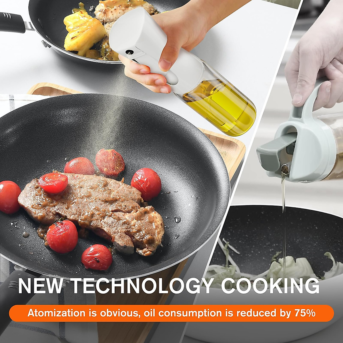 MISSOLO Oil Sprayer - 200ml Glass Olive Oil Sprayer - Continuous Spray with Portion Control - Oil Dispenser Bottle for Kitchen - Oil Mister for Cooking, Baking, Salad