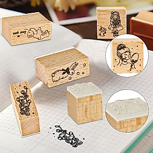 Wooden Plant Patterns Rubber Stamp - Plant and Flower Decorative Wooden Rubber Stamp Set for DIY Craft Card Scrapbooking Supplies Photo Album, Hand Book, Planner, Scrapbooking, 12Pcs (Young Girl)