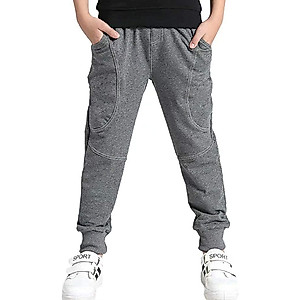 BINPAW Kids Cotton Pull On Active Sports Basic Jogger Sweat Pants for Little Boys & Big Boys, Grey, Age 8T-9T (8-9 Years) = Tag 140