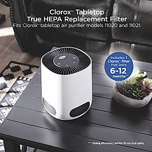 Clorox Tabletop Air Purifier True HEPA Replacement Filter, 200 Sq. Ft. Capacity, Removes 99.97% of Allergens up to 0.1 Micron, Compatible with 11020 & 11021, 1 Count (12020)
