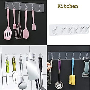 Multifunctional Transparent 6 Hooks,Transparent Adhesive Row Hooks,Punch-Free Wall-Mounted Hook, Kitchen Bathroom Hooks Waterproof Wall Hooks (3Hooks(6pcs))