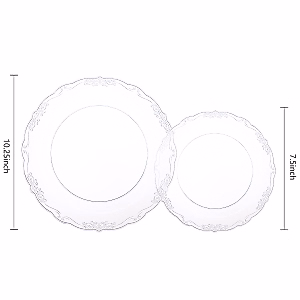 U-QE 100 Pieces Clear Plastic Plates - Clear Disposable Plates - Premium Hard Clear Plates for Party, Holiday and Party Use Including 50 Dinner Plates 10.25 '' & 50 Dessert Plates 7.5 ''