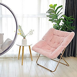 Tiita Comfy Saucer Chair, Soft Faux Fur Oversized Folding Accent Chair, Lounge Lazy Chair for Kids Teens Adults, Metal Frame Moon Chair for Bedroom, Living Room, Dorm Rooms