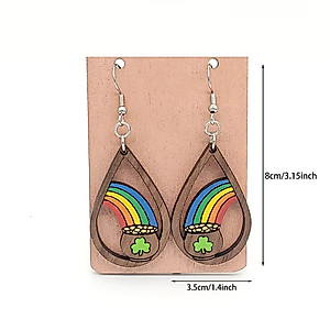 St Patricks Day Earrings Green Lucky Clover Dangle Acrylic Earrings Handmade Irish Shamrock Rainbow Cat Dog Wood Dangle Drop Earrings for Women Holiday Jewelry -Style 9