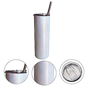 POVOKICI 25 Pack 20oz Sublimation Glitter Tumblers, Straight Skinny Sparkling Tumblers Bulk, White Rainbow Stainless Steel Vacuum Blanks Coffee Tumblers