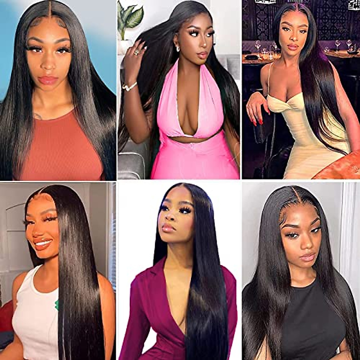 ALLRUN Brazilian Straight Human Hair 4 Bundles Unprocessed Virgin Hair Brazilian Straight Human Hair Weave Weft Human Hair Extensions Natural Black(22 24 26 28)