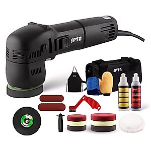 Mini Polisher, Mini Buffer, Small Buffer Polisher, SPTA Mini Oribtal Polisher 3 Inch 10mm/780W Variable Speed Orbit Dual Action Polisher With Polishing Pads+Sanding Discs+Pad Conditioning Brush