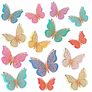 SAOROPEB 3D Butterfly Wall Decor, 24 Pcs Butterfly Decorations Double Layers Wall Stickers for Party Decorations Baby Show Decorations Wedding Decor Room Dcor DIY Gift (Rose Gold)