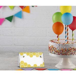 Table Place Card, Bumble Bee Themed Tent Style Cards, Pack of 25 Half-Fold Reception Place Cards, Perfect for Baby Showers, Party, Birthday and Special Events A34