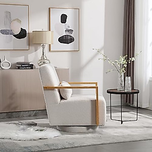 30.5" W Swivel Modern Boucle Upholstered Accent Chair with Solid Wood Armrests, Comfy Lounge Reading Chair, Side Armchair for Hotel Bedroom Living Room Office Nursery Room (Ivory)