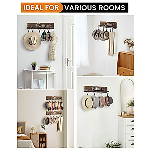 Bulado Hat Rack for Wall, Hat Organizer for Baseball Caps with 20 Hooks, Hat Storage Organizer Wall Mount, Rustic Cowboy Hat Rack Display Holder, Wood Hat Hangers for Closet Bedroom Entryway Set of 2