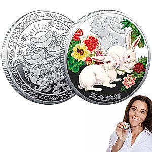 Chinese Zodiac Rabbit Commemorative, 2023 New Year of The Rabbit Uncirculated Coin, for Collectors, Collector Coin, Craft Decorations, Lucky Souvenir Gifts