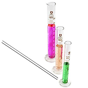 FEIGO 5 Pack Glass Graduated Cylinder 5ml 10ml 25ml 50ml 100ml Lab Measuring Cylinders Set with 1 Stirring Rod