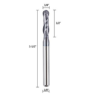 SpeTool 5Pcs Carbide Ball Nose CNC Router Bits 1/8" Cutting Diameter Milling Tool HRC55, 1/8" Shank UpCut Spiral End Mill